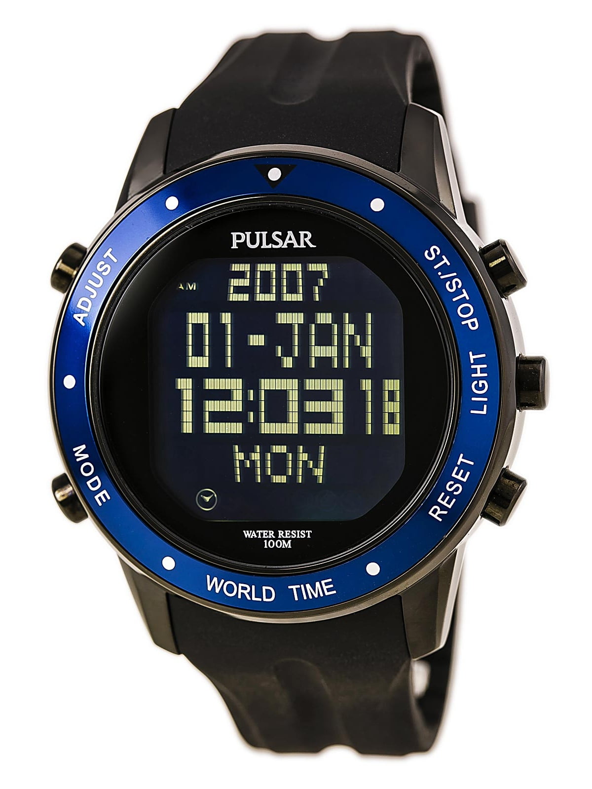 PQ2021 Men's On The Go Chrono Black Strap Digi Black Dial World Time ...