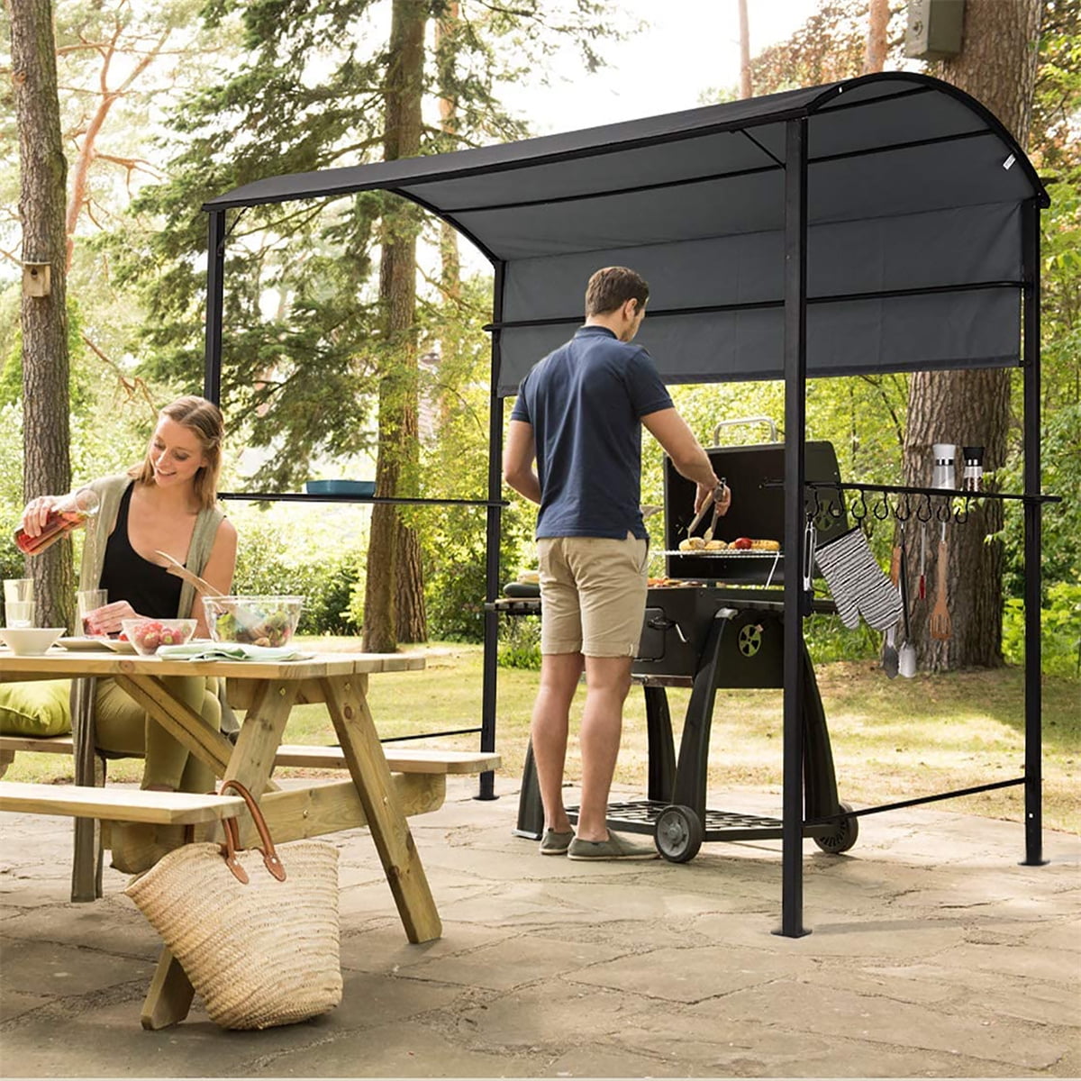 Outdoor Grill Gazebo Shelter Tent 8 x 5 Ft, Double Tier Soft Top Canopy ...