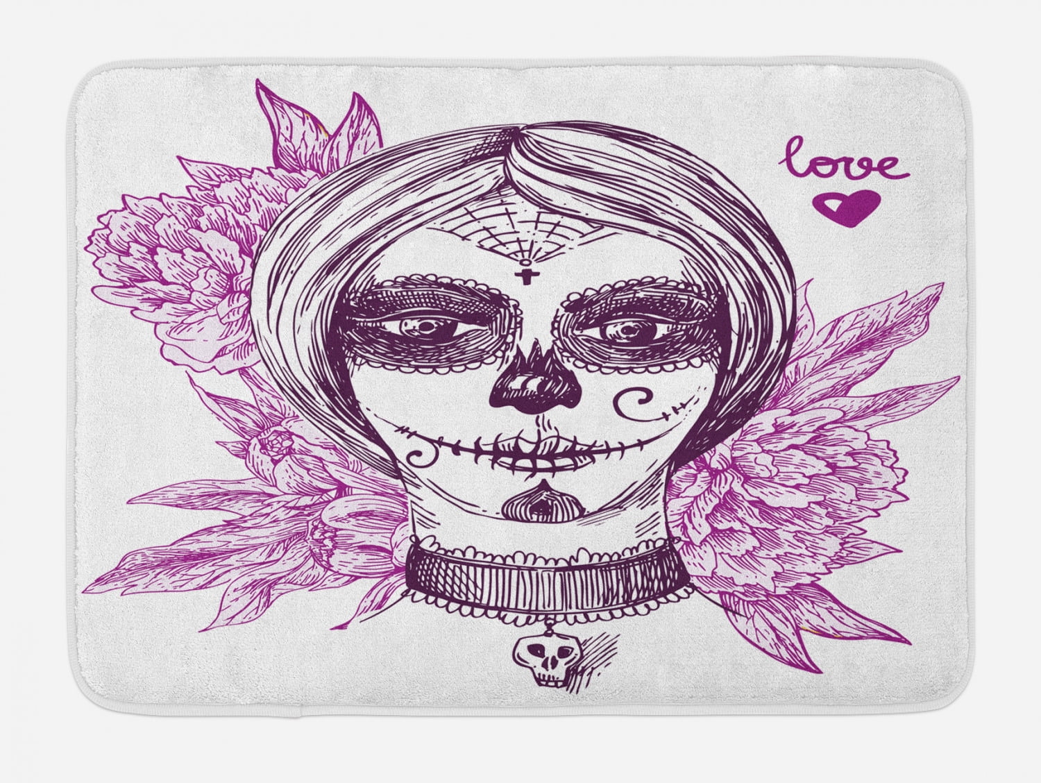 Day Of The Dead Bath Mat, Gothic Vampire like Dead Face Skull with ...