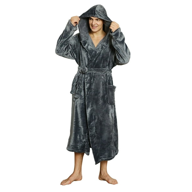 U2SKIIN Mens Hooded Robe, Plush Soft Warm Mid Length Fleece Bathrobe ...