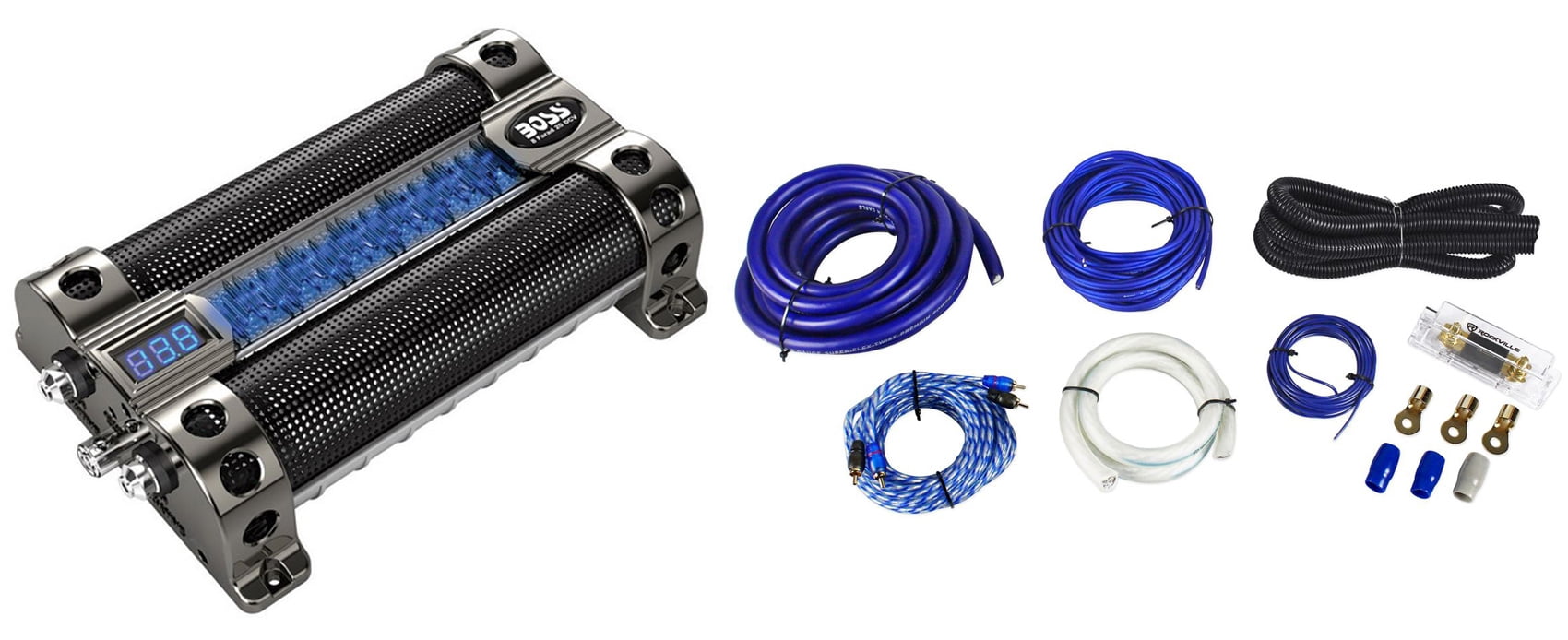 Boss CAP8 8 Farad Car Audio Capacitor With Digital Volt Meter + 0 AWG ...