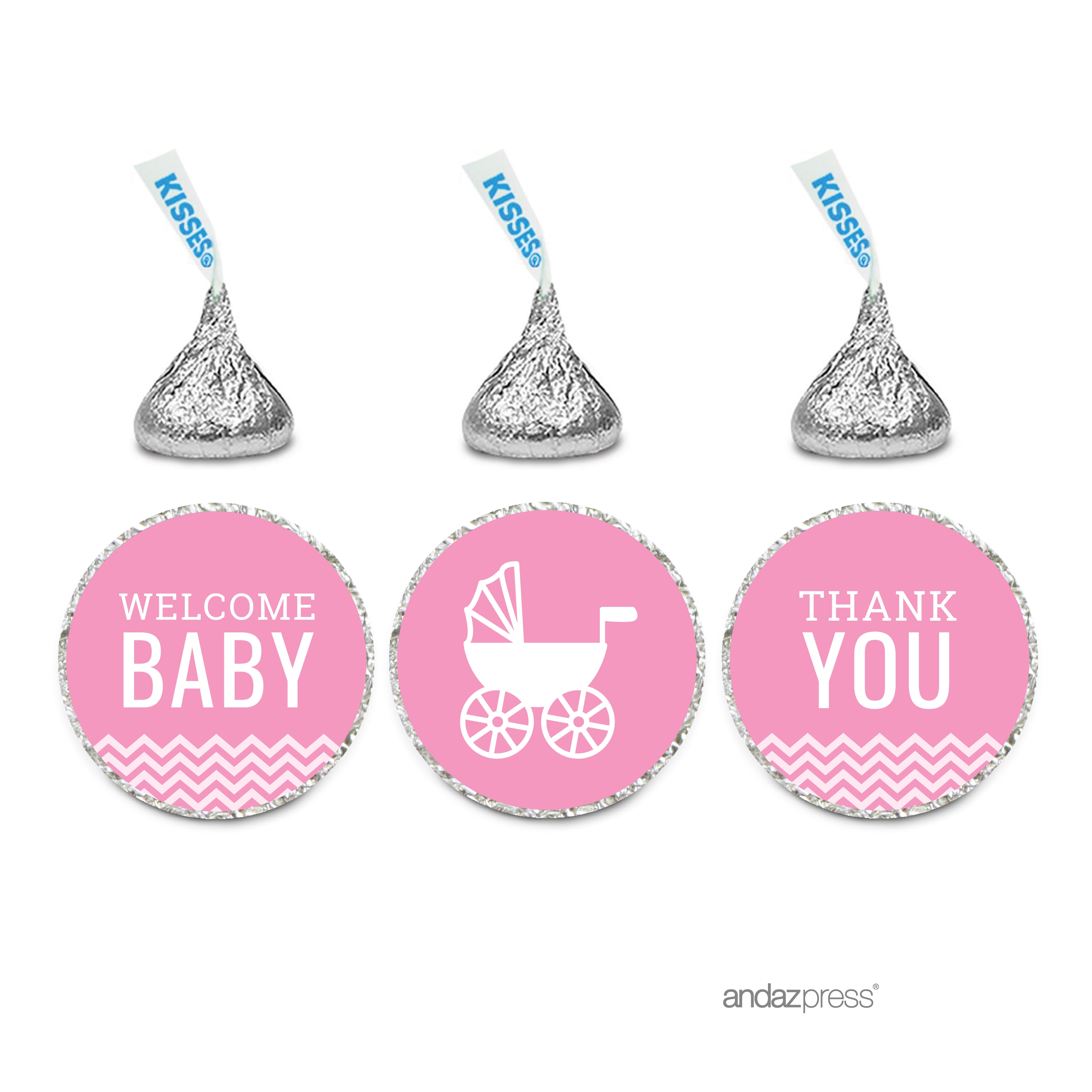 Thank You Bubblegum Pink Chevron Baby Shower Hershey´s Kisses Stickers ...