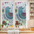 Blue Birds Window Privacy Film, Nordic Style Folk Art Red Daisy Flower ...