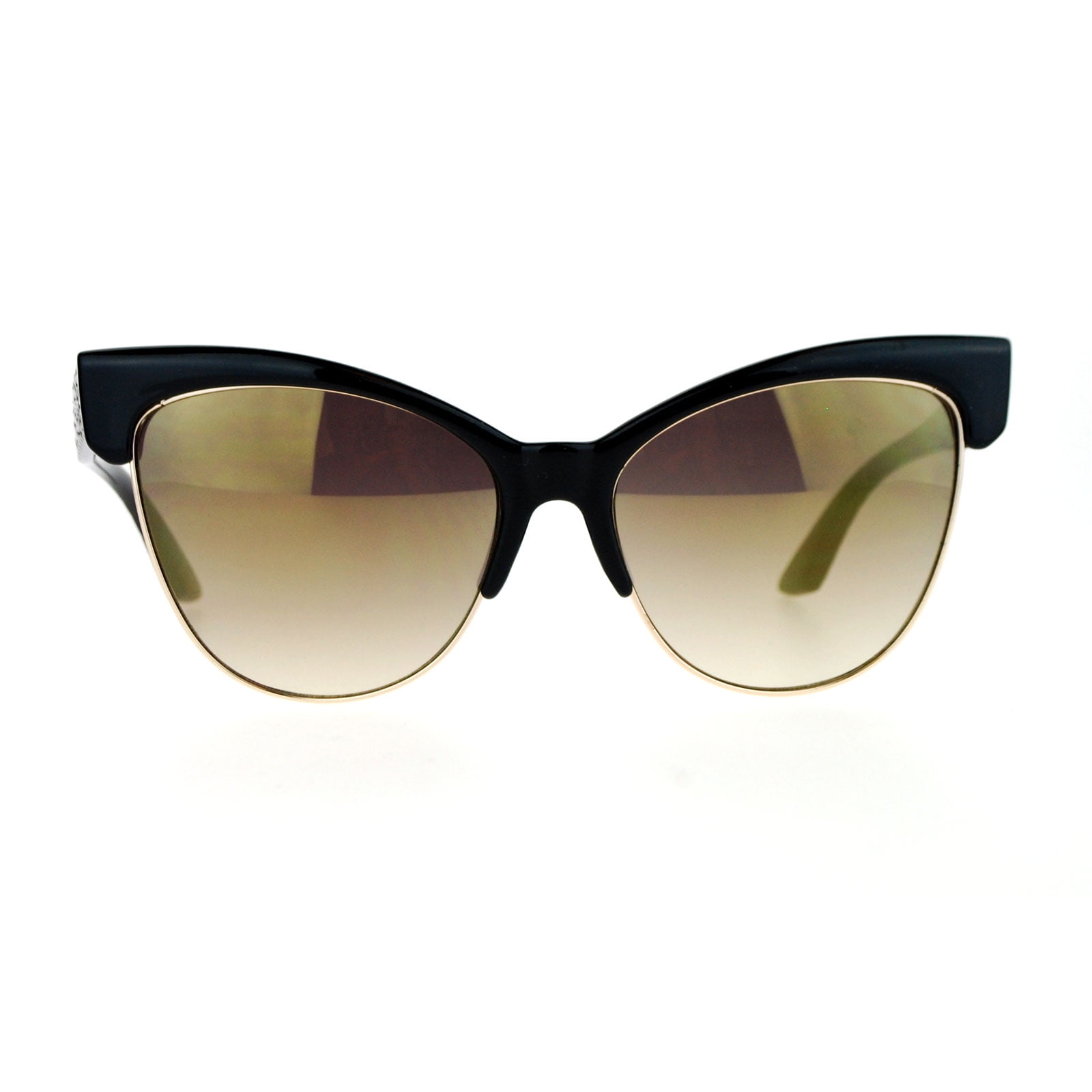 Sa106 Mirrored Mirror Lens Half Horn Rim Cat Eye Womens Retro