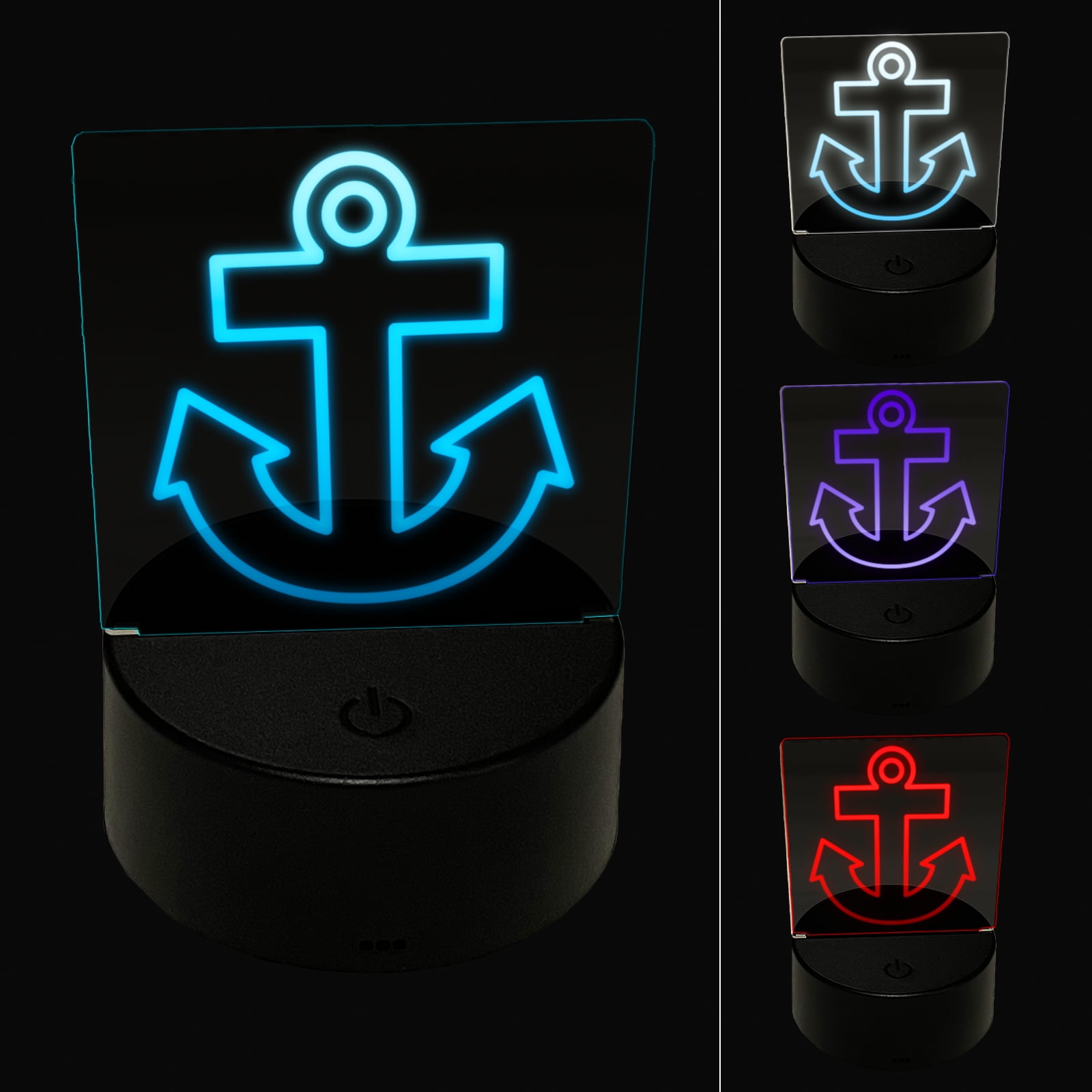 Boat Anchor Nautical Outline LED Night Light Sign 3D Illusion Desk ...