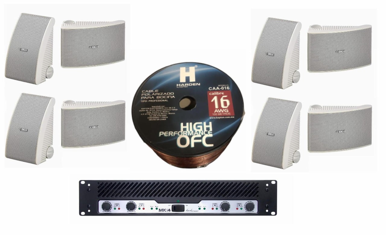 Amplificador de 4 canales Yamaha MX4.4 con 8 Bocinas NSAW392WH y cable ...