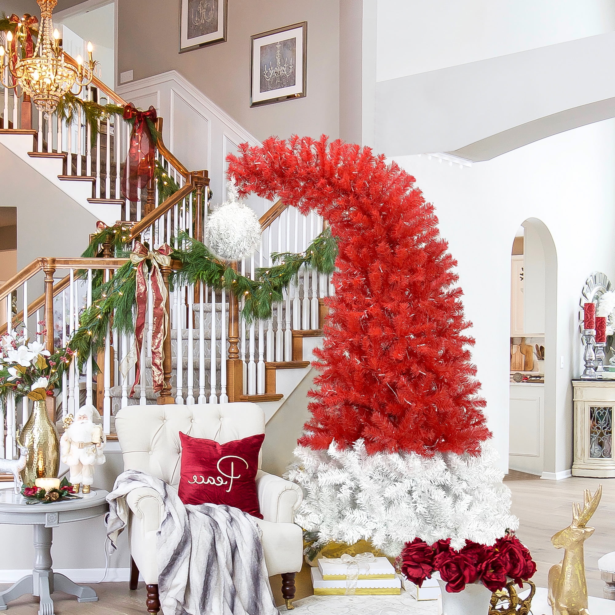 White Christmas Tree With Red Lights