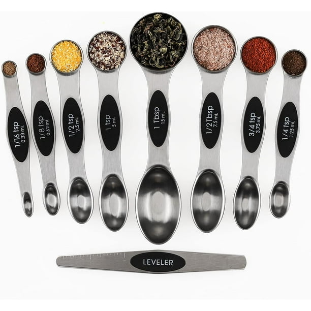 Juego de 9 cucharas medidoras magnéticas de acero inoxidable, apilables, de doble cara, para ...