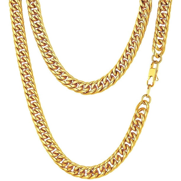 FindChic Men Curb Chain Necklace 18K Gold Chunky Double Tight Cuban ...