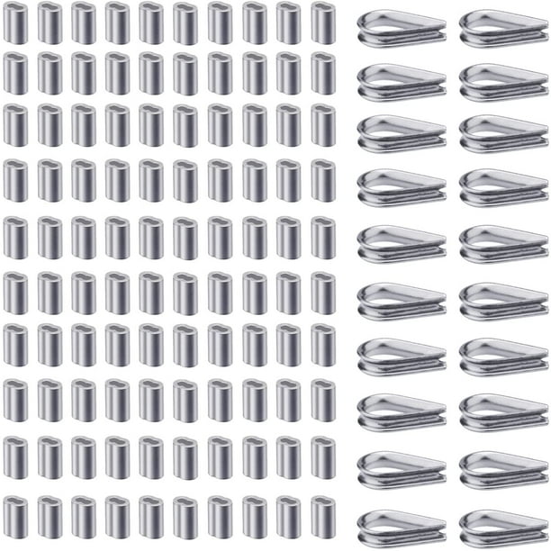 100pcs 1/16 inch Wire Rope Aluminum Crimp Loop Sleeve and 20pcs M2 ...