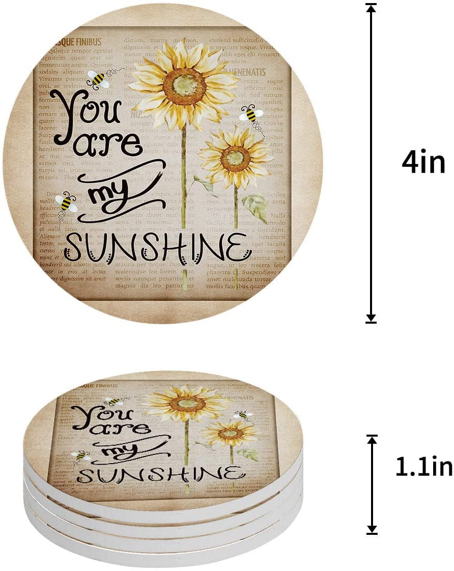 ZHANZZK Sunflowers You Are My Sunshine Set of 6 Round Coaster for ...