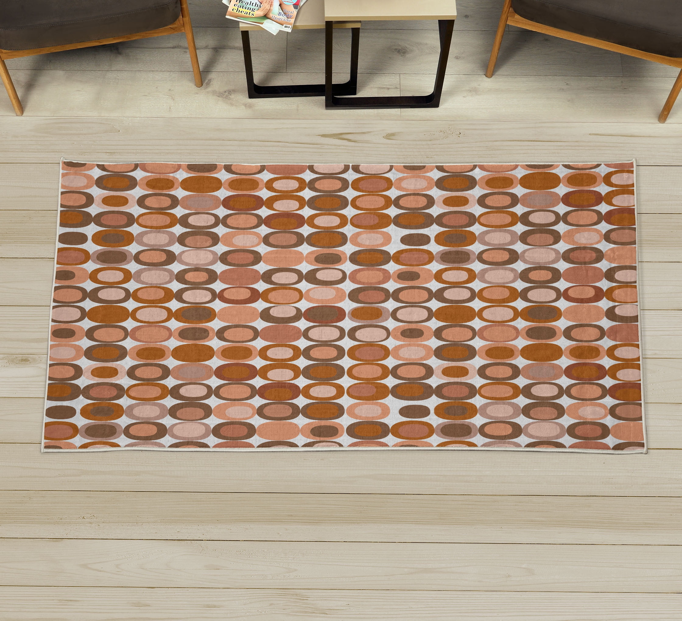 Mid Century Decorative Rug, Retro-Themed Styled Round Edged Mosaic ...