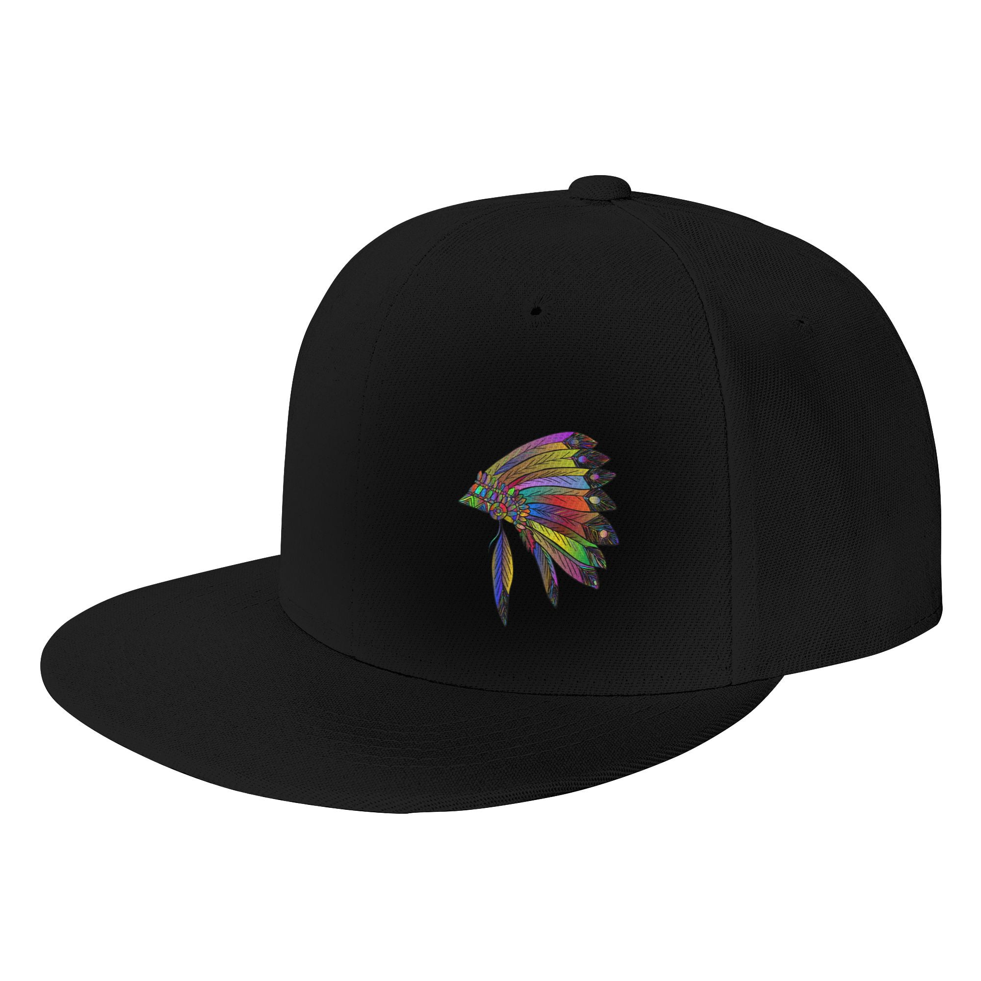 DouZhe Flat Brim Cap Snapback Hat, Colorful Feathers Native American ...