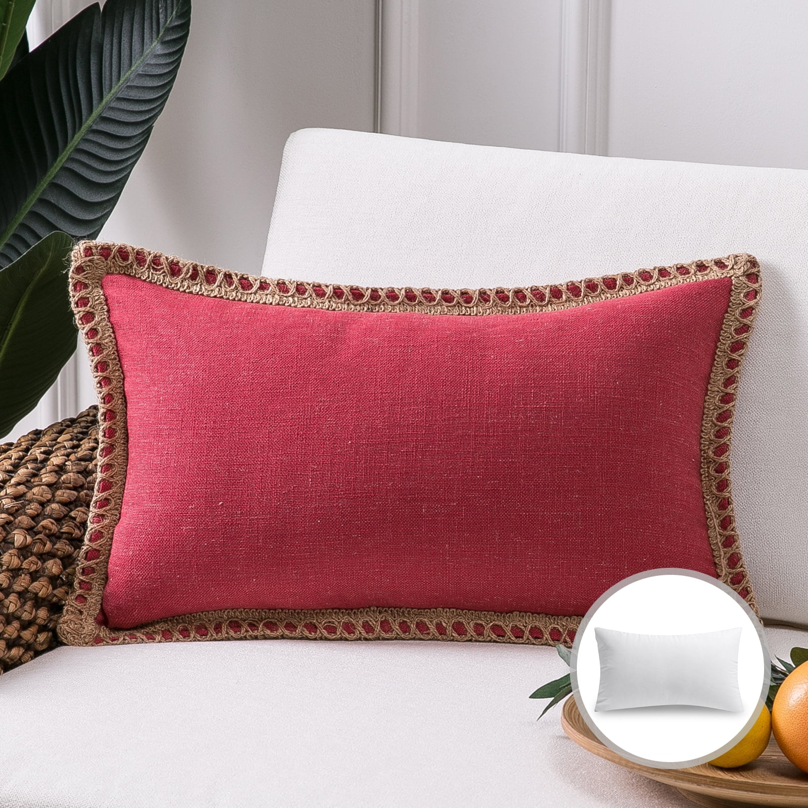 Phantoscope Farmhouse Burlap Linen Tailored Edge Series Decorative ...