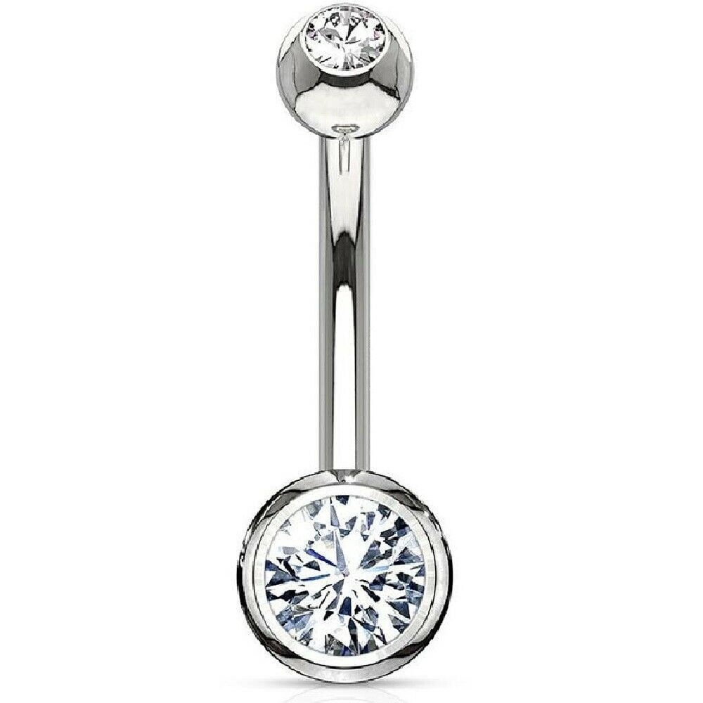 Double Gemmed 14 Karat Solid Gold Belly Button Ring 14ga - Walmart.com