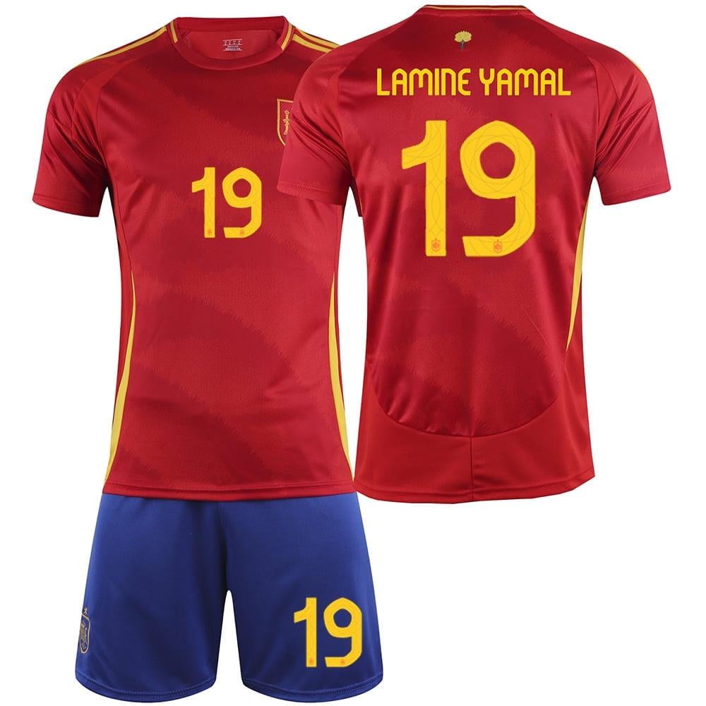 Men's/Kids UEFA Euro 2024 Spain #19 Lamine Yamal Football Jersey Set ...