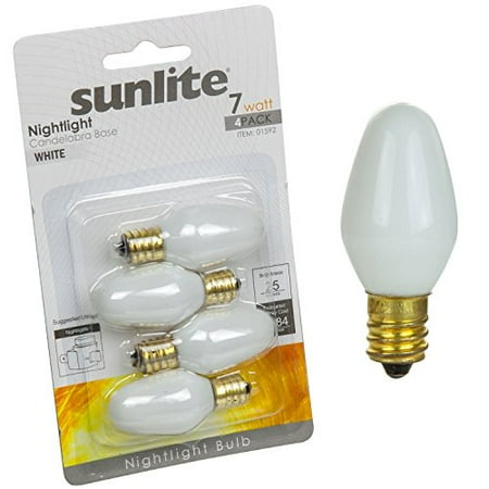 Sunlite 7C7/WH/CD4 Incandescent 7-Watt, Candelabra Based, C7 Night ...