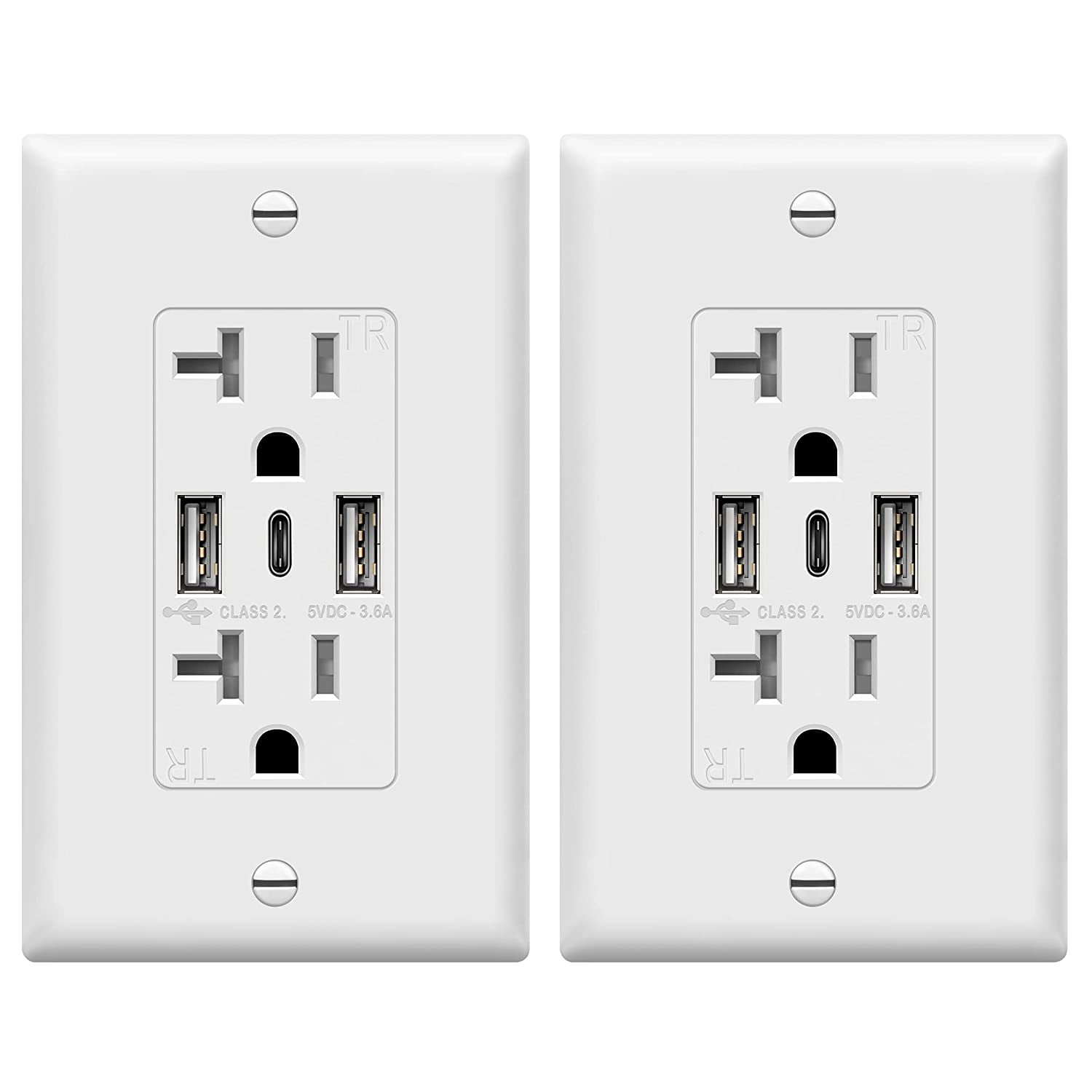 TOPGREENER USB Wall Outlet, Type C, 20 Amp Tamper-Resistant Receptacle ...