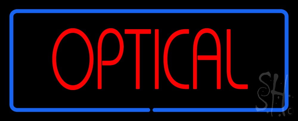 Red Optical Blue Border LED Neon Sign 10 x 24 - inches, Black Square ...