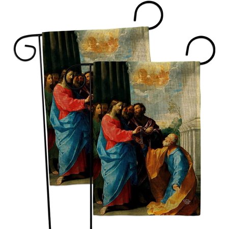Christ Giving the Keys Burlap Garden Flag - 2pcs Pack Religious Faith ...