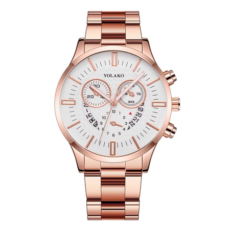 jovati YOLAKO New Round Mens Casual Quartz Glass Stainless Steel Strap ...