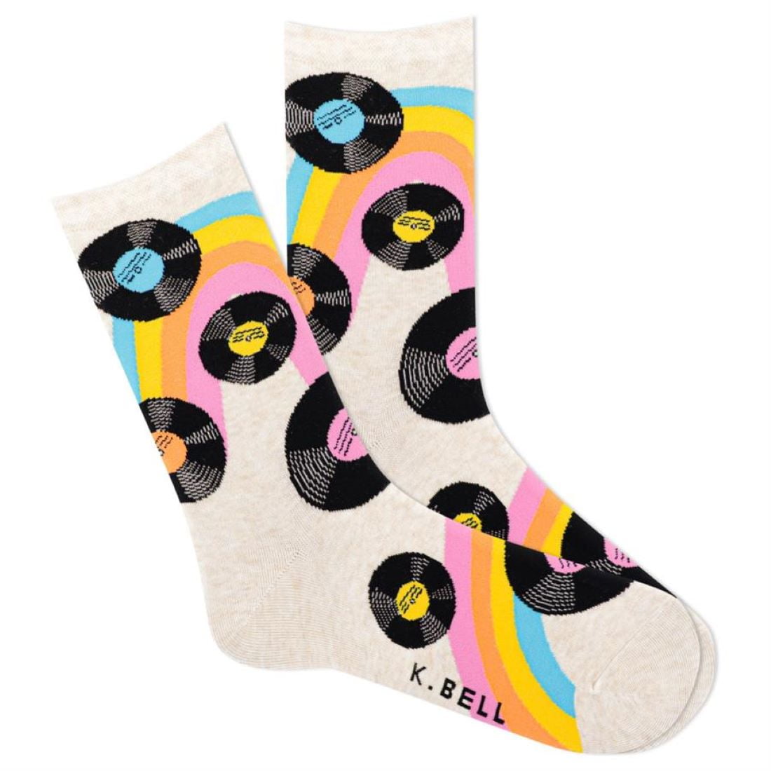 K. Bell Womens Vinyl Records Crew Sock, 9-11, Oatmeal Heather - Walmart.com