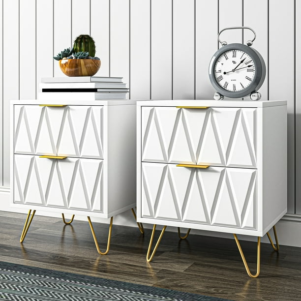 Hommoo 2 Drawers Nightstand Set, Modern Bedside Table Set with Metal ...