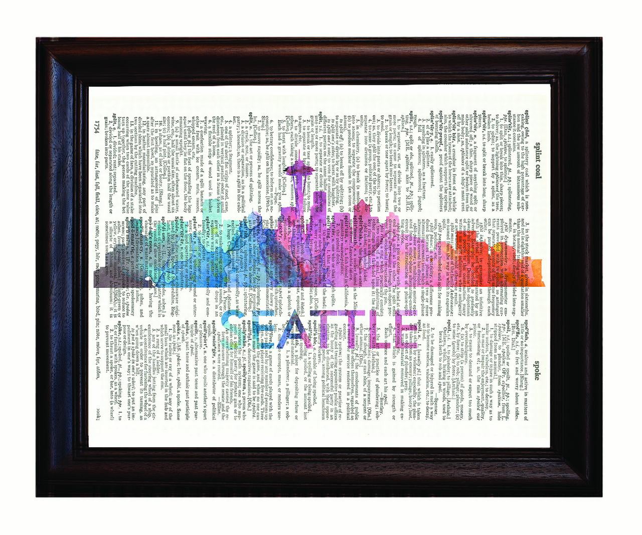 Seattle Love Your City Watercolor Skyline Dictionary Art Print Printed ...