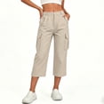 ATOYSOY High Waist Cropped Cargo Pants For Women Solid Color Buttoned ...