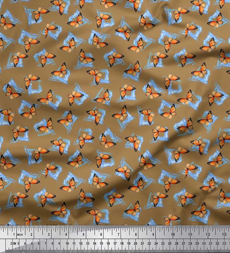 Soimoi Satin Silk Fabric Texture & Butterfly Print Fabric by The Yard ...