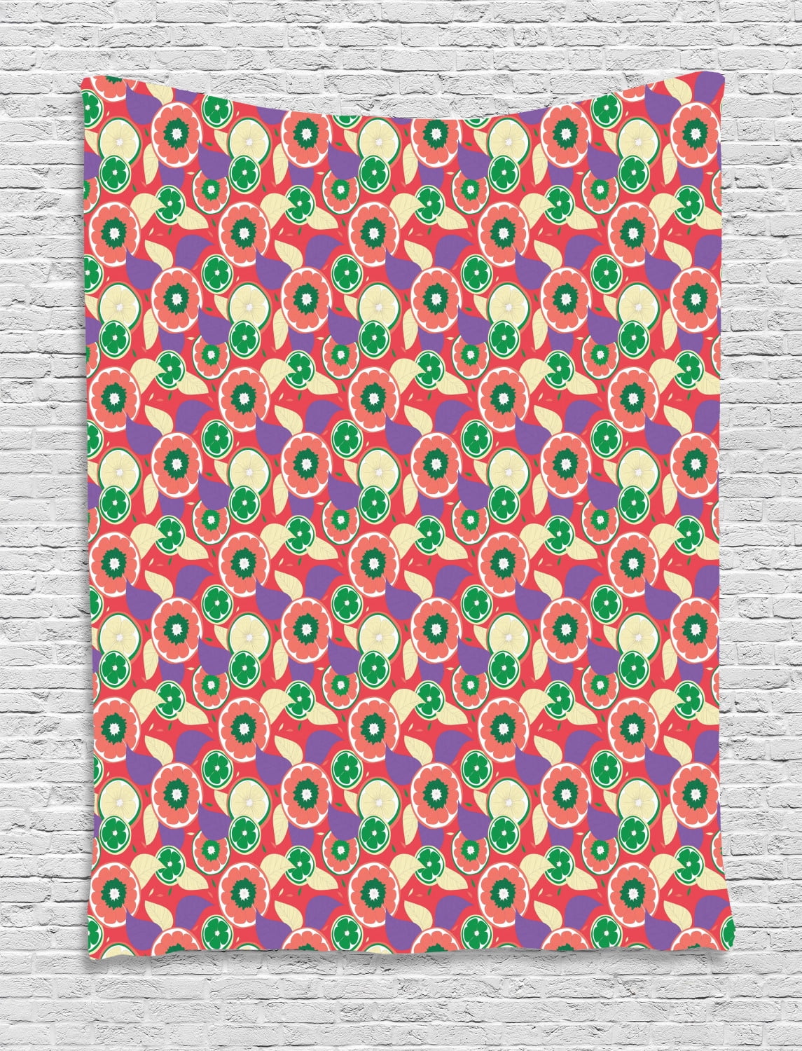 Psychedelic Tapestry, Colorful Lemons and Leaves Natural Citrus Fruit ...