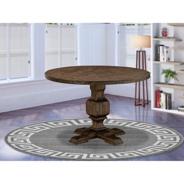 Solid Wood 36" x 36" Round Pedestal Dining Table in Washed Gray Taupe ...