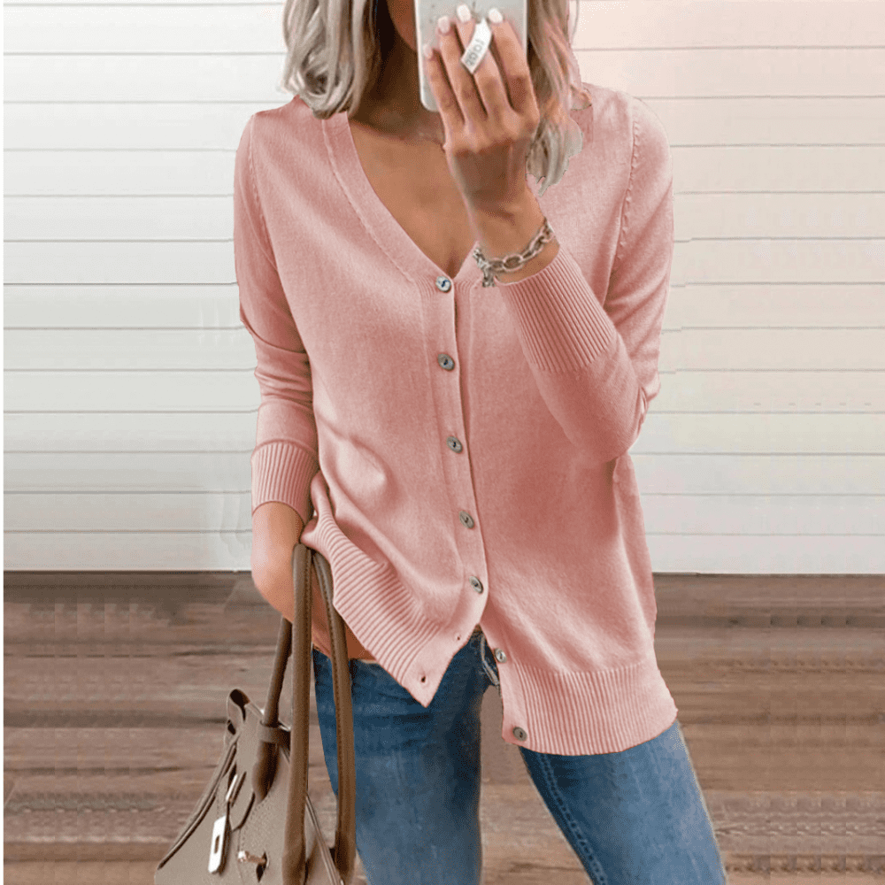 Immekey Womens Button Down Crew Neck Long Sleeve Soft Knit Cardigan