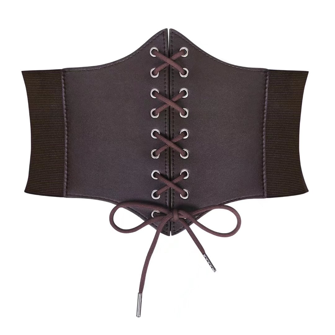 Jasgood Ladies Brown Corset Wide Belts For Women Lace Up Tied Elastic