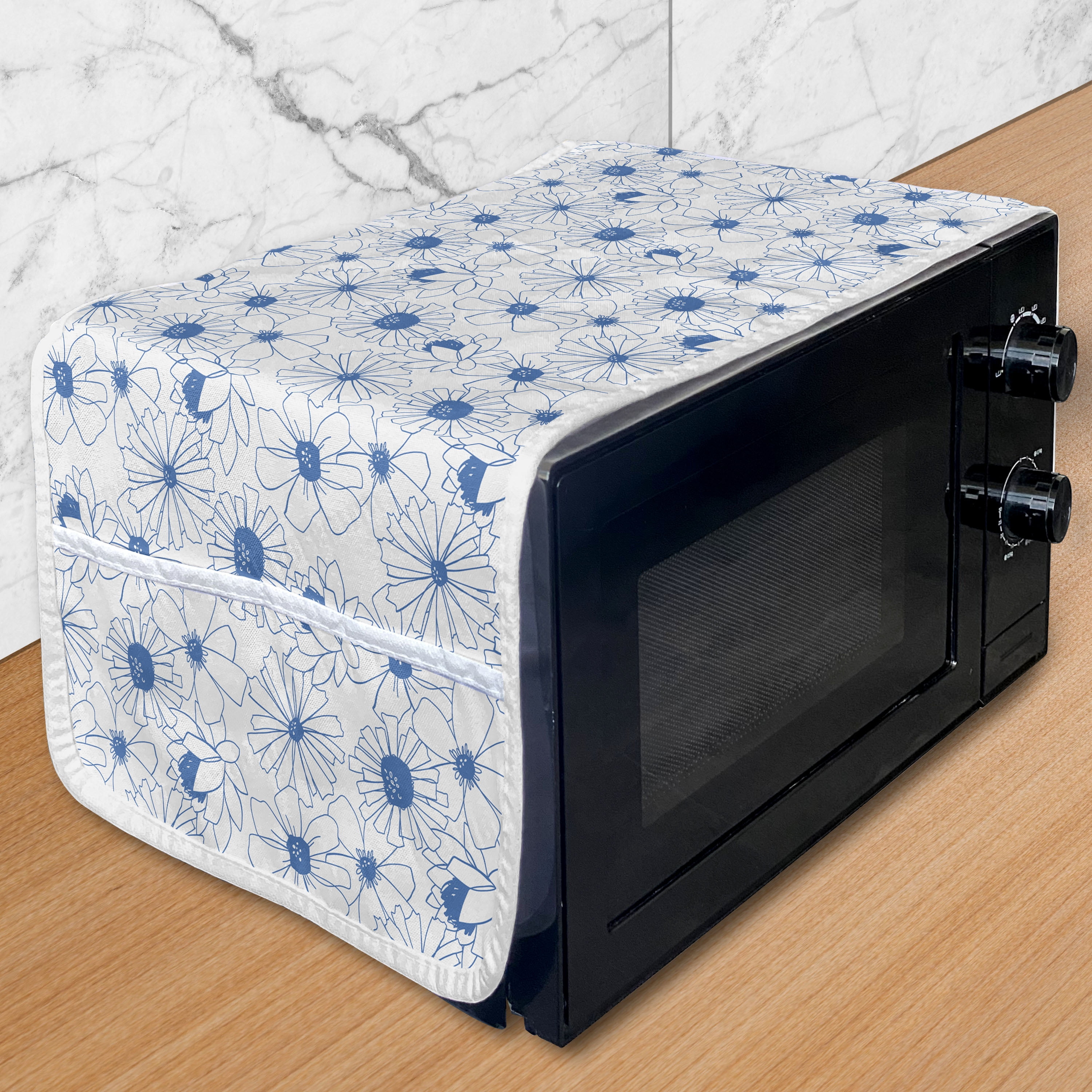 Floral Microwave Oven Cover, Repetitive Bold Hand Drawn Nectar Flower ...
