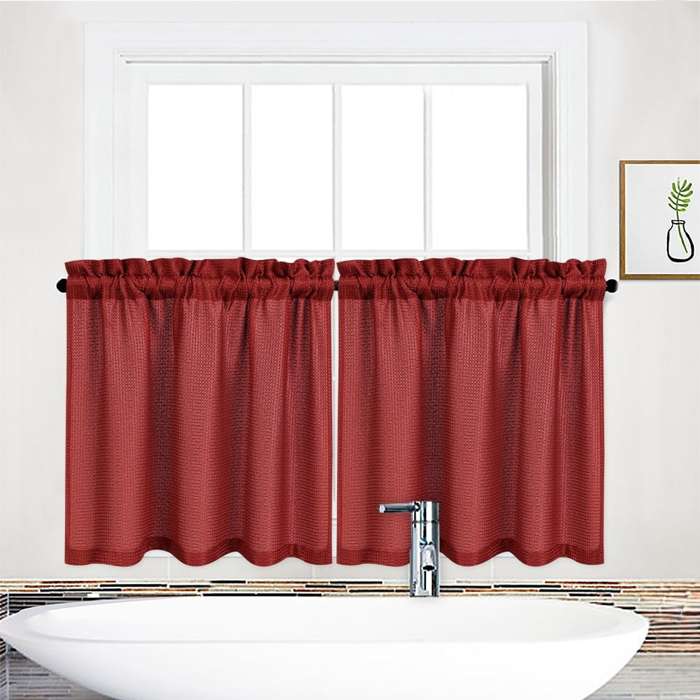 Kitchen Short Window Curtain 30"x24", Waterproof Waffle Woven Textured ...