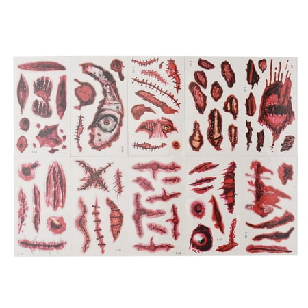 eccomum 10 Sheets Zombie Scars Stickers Realistic Fake Bloody Wound ...