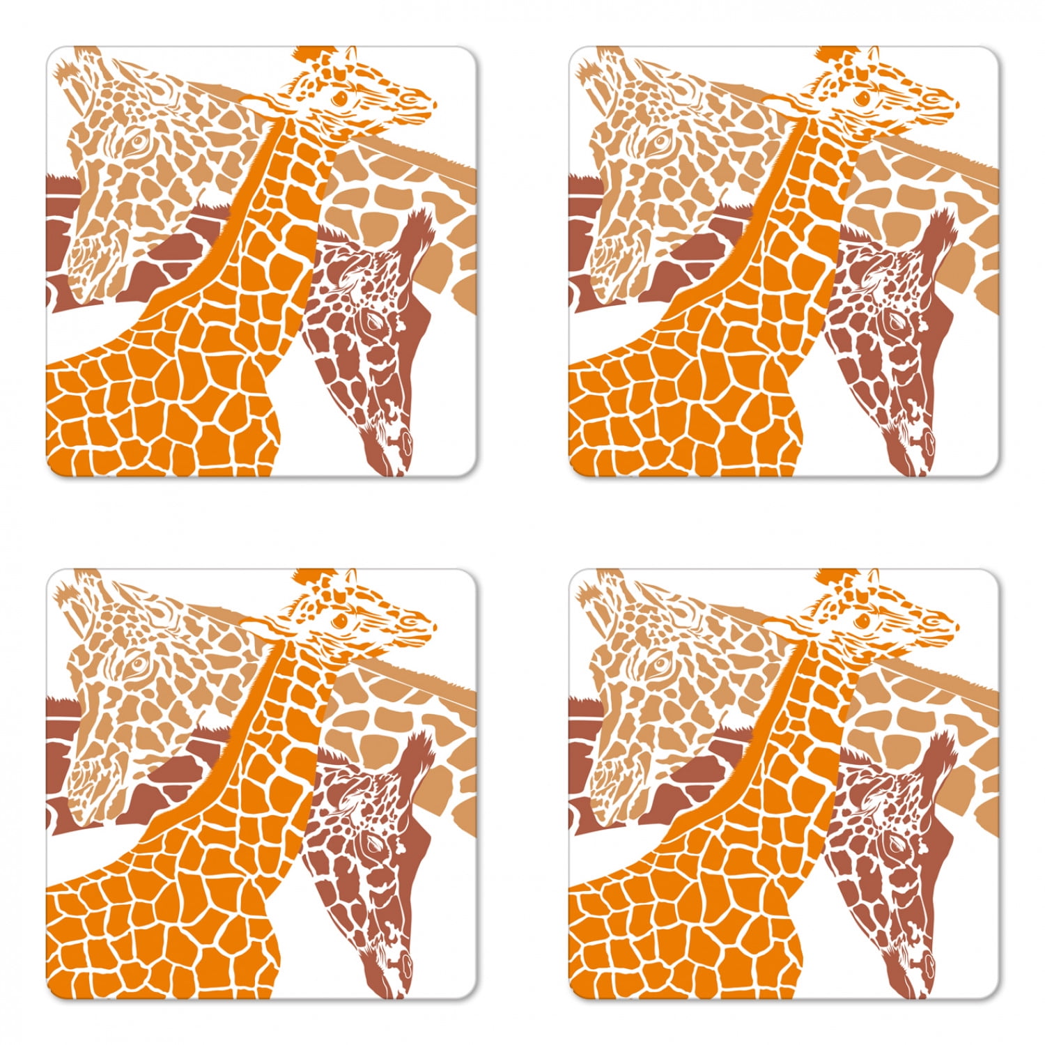Giraffe Coaster Set of 4, Sketch of a Family Safari Wildlife in Tall ...