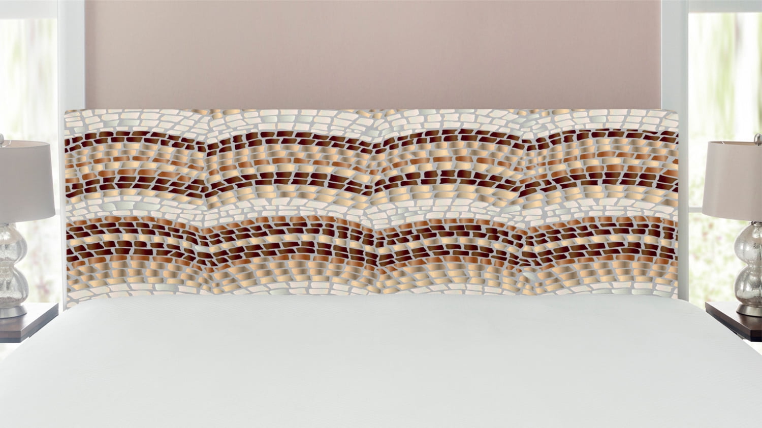 Beige Headboard, Gradient Colored Mosaic Waves Setting Antique Roman ...