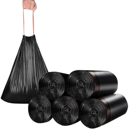 150 Count 15 Liter Garbage Bag Drawstring, Durable Garbage Bag Trash ...