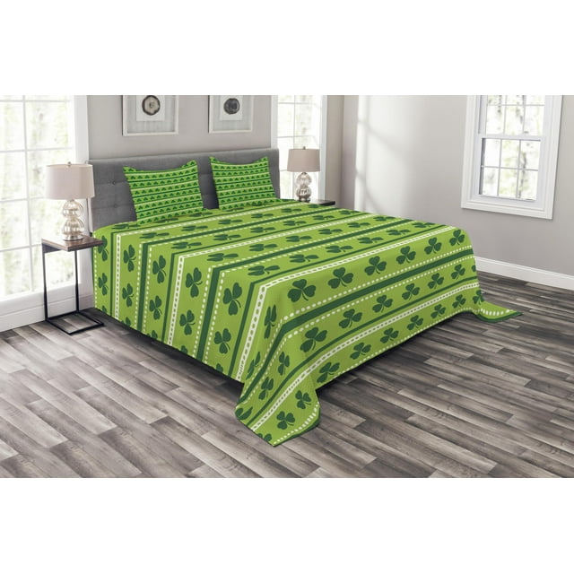 Ambesonne Green Quilted Bedspread Set 3 Pcs, Traditional Irish Clovers ...