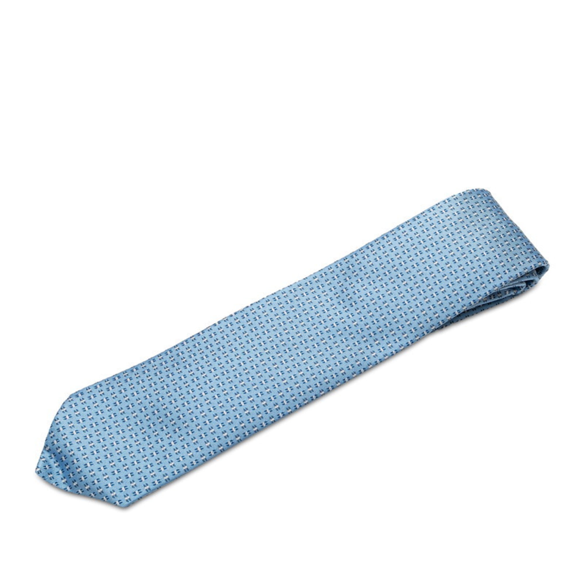 Pre-Owned Hermes tie light blue white silk men's HERMES (Good ...