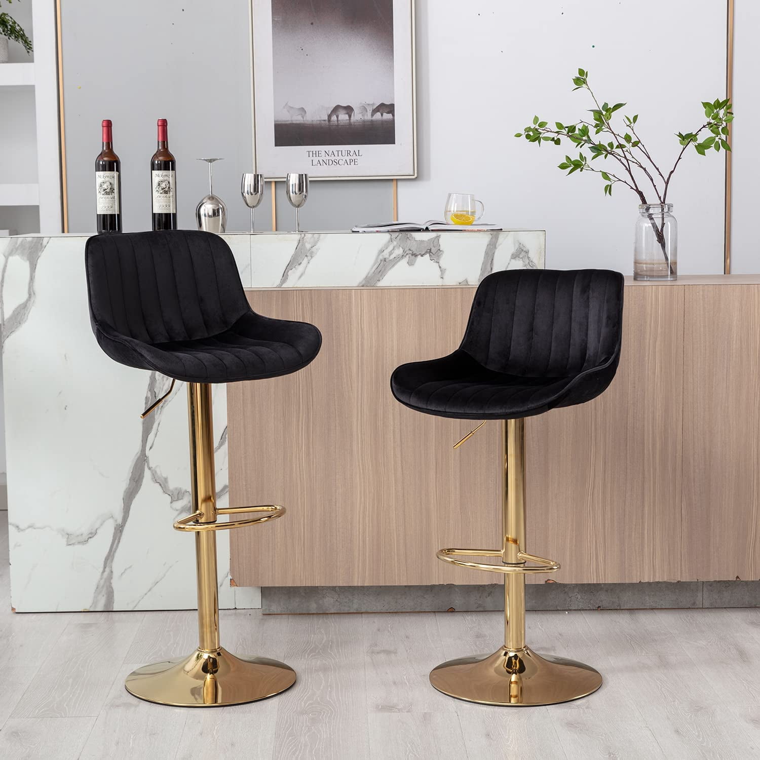 Bar Stools Set of 2, Muumblus Morden Velvet Counter Bar Height Stools ...