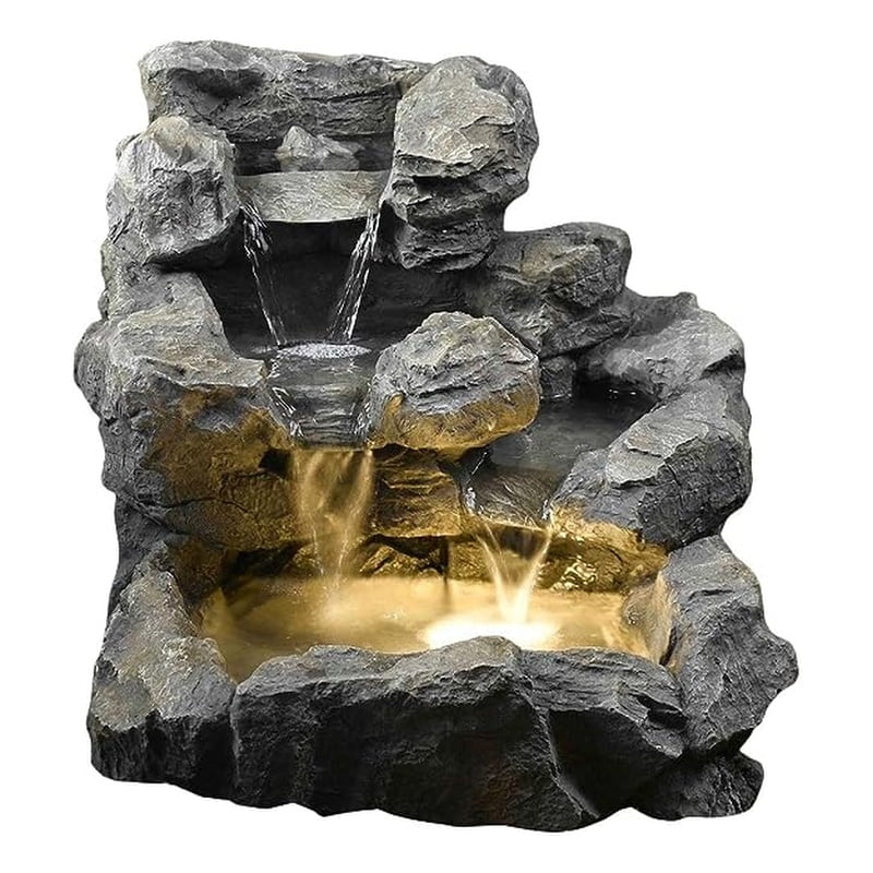 Jeco Rock Creek Cascading Outdoor Indoor Stone Fountain with Beige ...