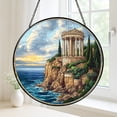 Cliffside Stone Temple Stained Glass Style Suncatcher – Window Decor ...