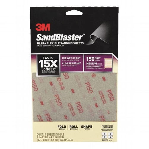 3M 28150SB-UF4 Sandblaster Sandpaper, Medium 150 Grit, 4-Sheet Pk ...