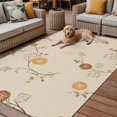 Flower Vine Outdoor Rug, Vintage Rustic Ochre Floral Botanical Linen ...