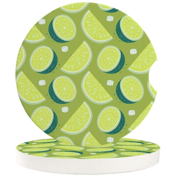 RYLABLUE Green Fruit Lime Pattern Set of 6 Car Coaster for Drinks, Absorbent Ceramic Stone ...