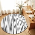 Abstract Lines Texture Round Rug 5ft Modern Black Stripes Washable Area ...