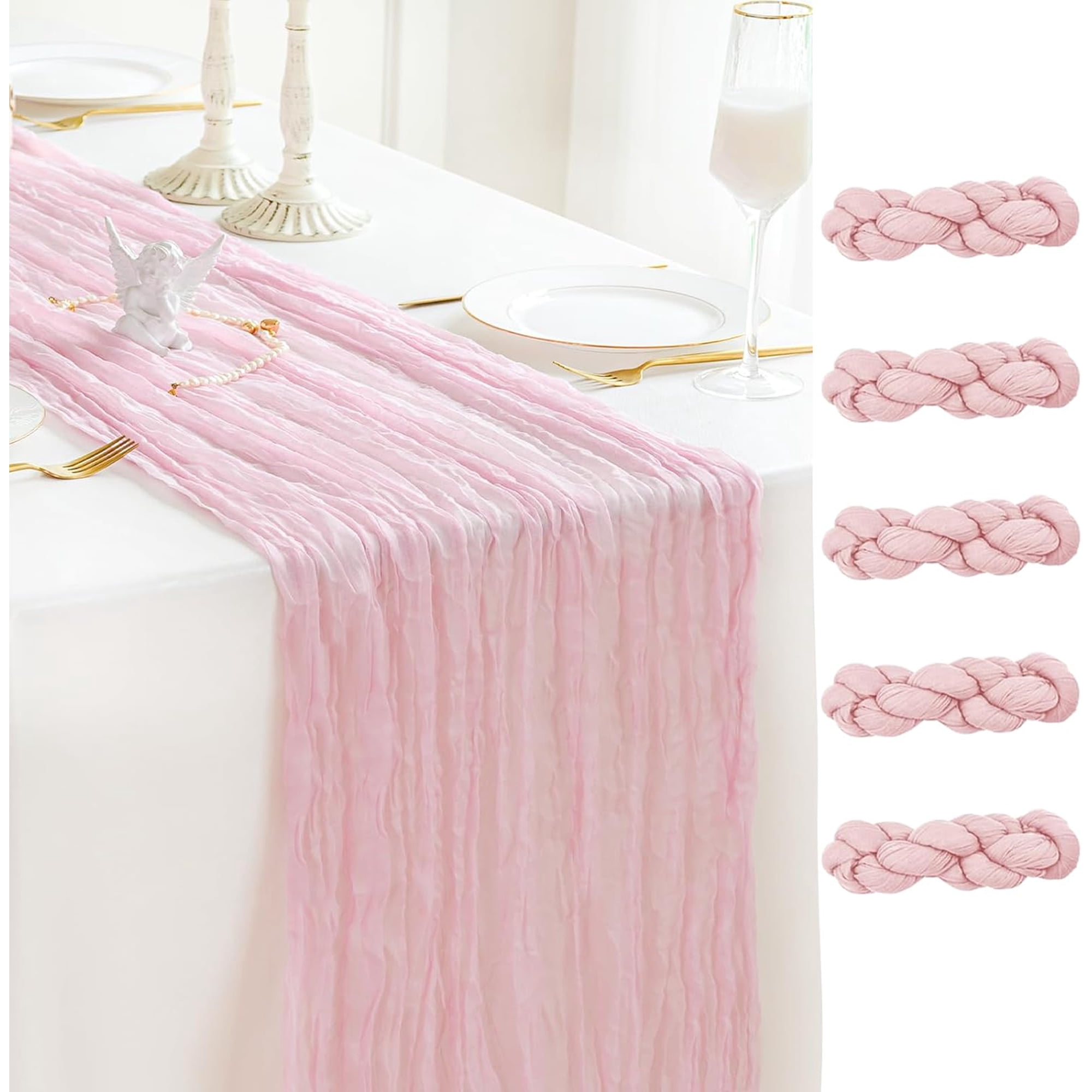 Click here for Unbranded 5 Pack Peach Coral Cheesecloth Table Run... prices